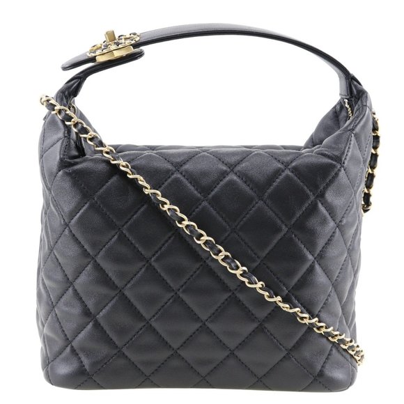 CHANEL | Bags | Chanel Hobo Shoulder Bag Medium Size Lambskin Black 2way A5 Womens W21324443 ...
